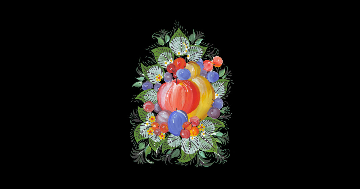 Fruit colorful in Russian folk art style - Fruit - Sticker | TeePublic
