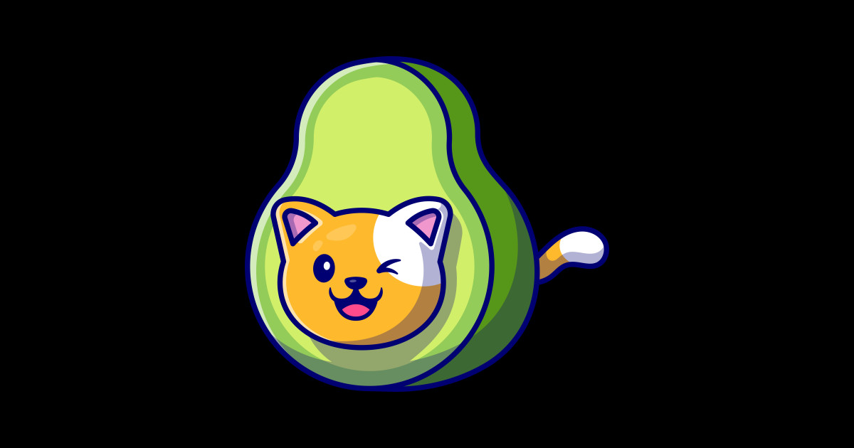 Cute Cat Avocado Cartoon - Cute Cat Avocado Cartoon - Sticker | TeePublic