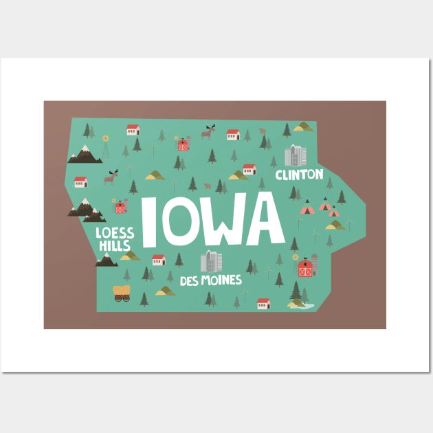Iowa State USA Illustrated Map - Iowa - Posters and Art Prints | TeePublic