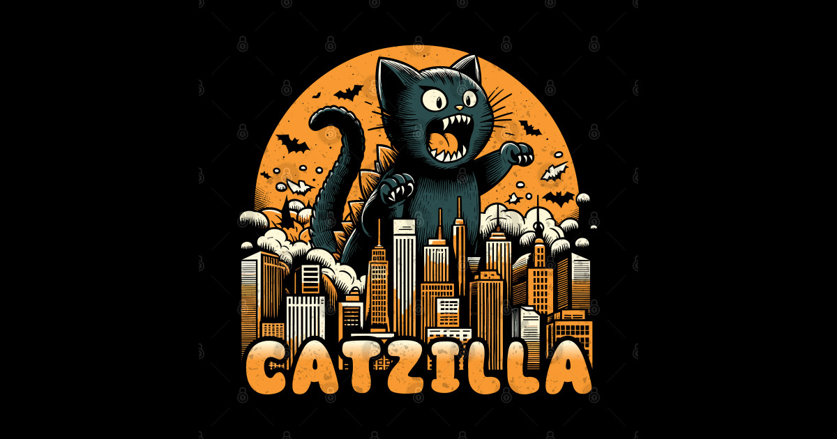 Catzilla - Funny Vintage Cat - Cats - Sticker | TeePublic
