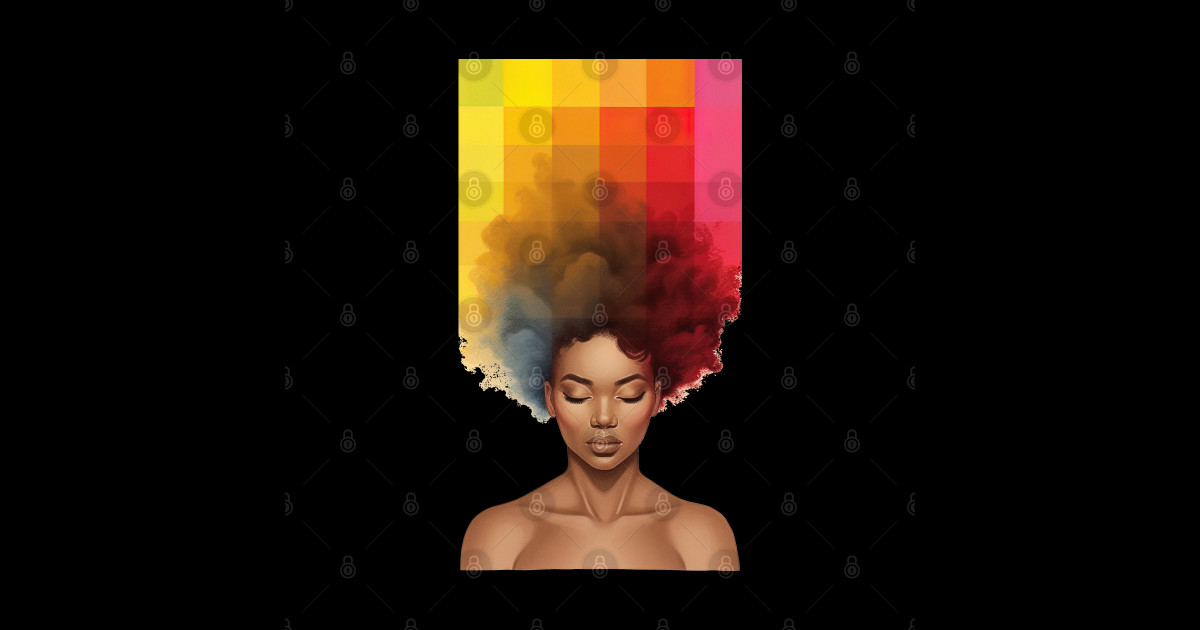 Rainbow Pixel Afro Art - Afrocentric Woman - Sticker | TeePublic