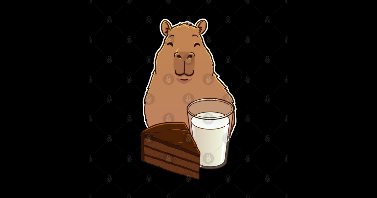 Capybara Chocolate Cake and Milk - Capybaras - Pin | TeePublic