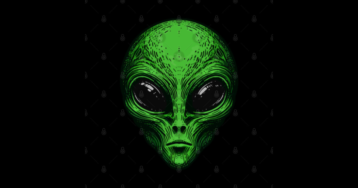 Green Alien Face Head Hand Drawn Style - Alien - Posters and Art Prints ...