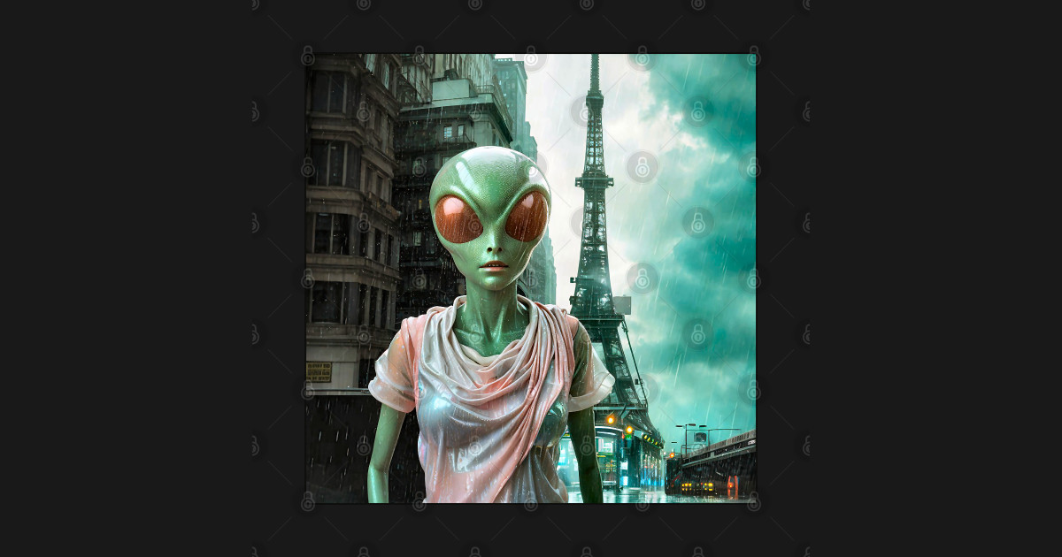 Aliens in Rain Soaked Paris meme - Funny Aliens In Paris - T-Shirt ...
