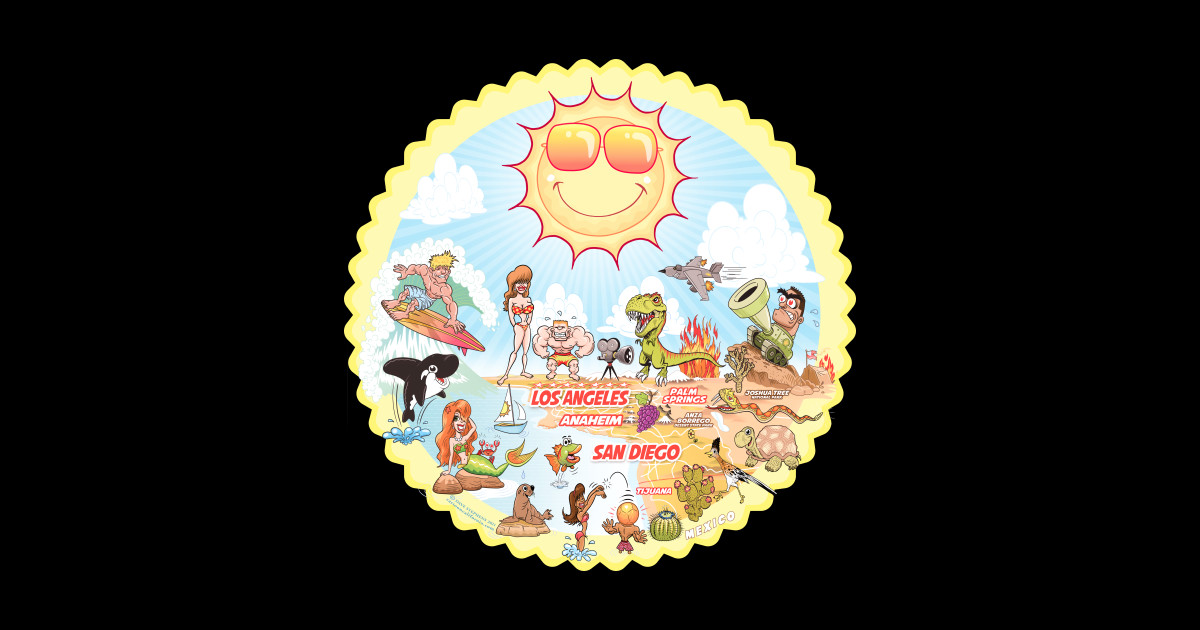 Cartoon Map of Southern California - Childrens - Sticker | TeePublic
