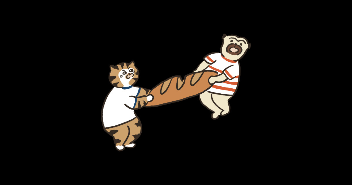 funny pug and cat making bread - Cat Lover Gifts - Sticker | TeePublic