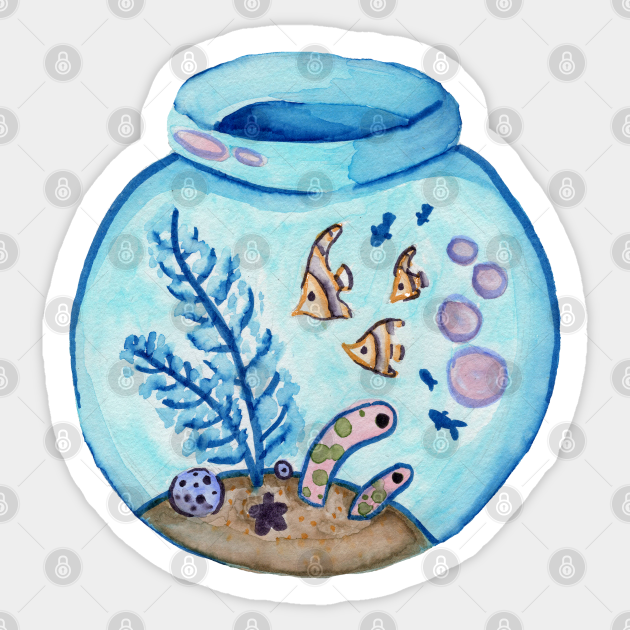 Ocean Fishbowl Aquarium in Watercolor - Fishbowl - Sticker | TeePublic