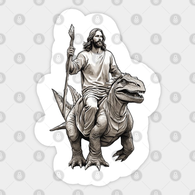Jesus riding a dinosaur - Jesus - Sticker | TeePublic