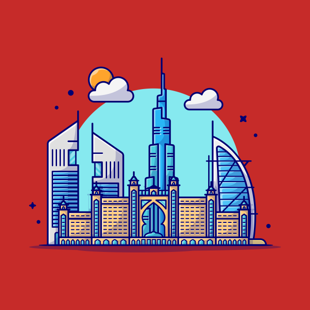 City Dubai Skyline Cartoon Vector Icon Illustration - Dubai - Tapestry ...