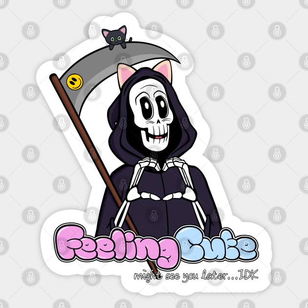 Grim Reaper and His Black Cat Feeling Cute - Grim Reaper - Sticker ...