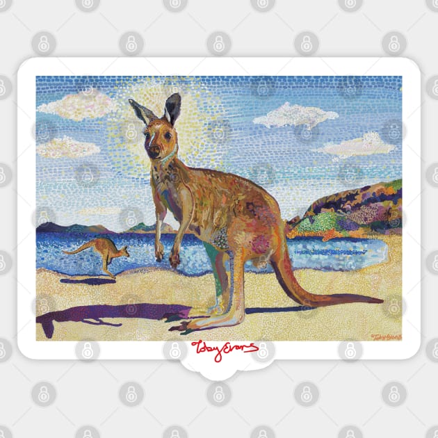 Kangaroos on beach - Kangaroo Beach Austalian Art Nature - Sticker ...