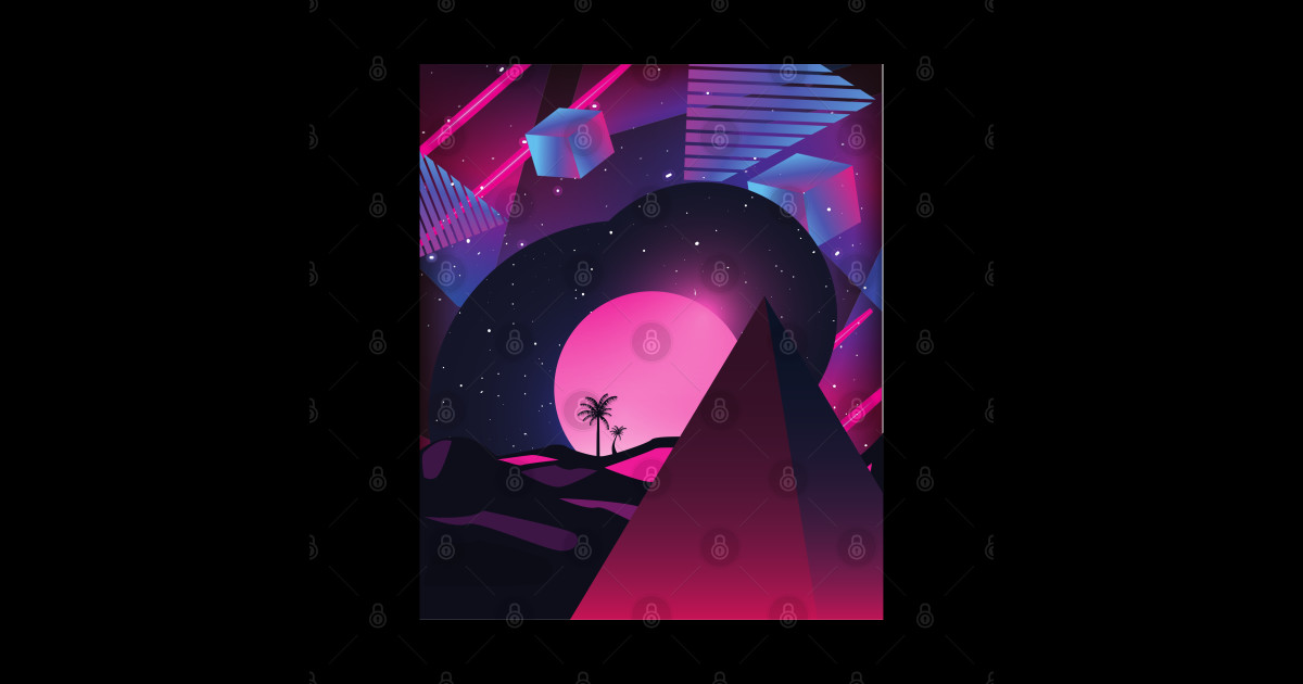 Vaporwave Synthwave Galactic Pyramid Sunset - Vaporwave Artwork - T ...