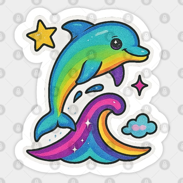 Rainbow Dolphin Dreamwave - Dolphin - Sticker | TeePublic