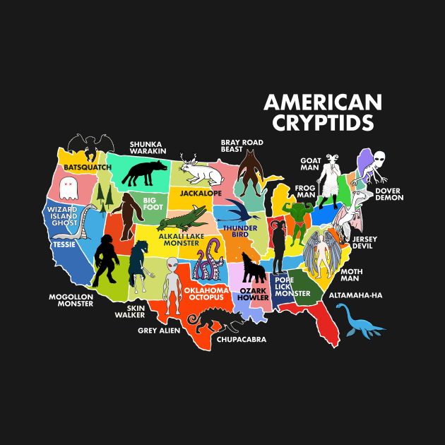 Cryptid Map of the United States - Cryptids - Hoodie | TeePublic