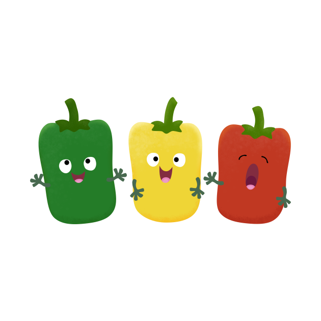 Cute bell pepper capsicum trio singing cartoon - Bell Peppers - T-Shirt ...