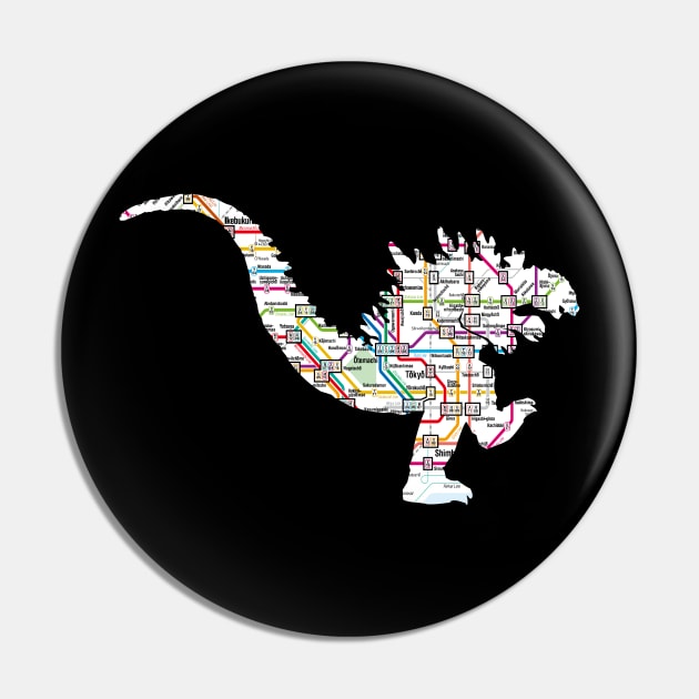 Godzilla Stomps Tokyo Subway Map - Godzilla - Pin | TeePublic