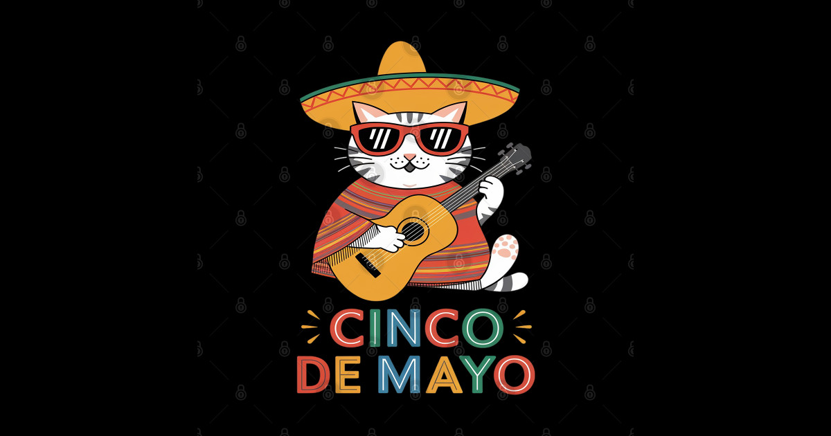 Happy Cinco De Mayo Cat Guitar Wearing Mexican Sombreros - Happy Cinco ...