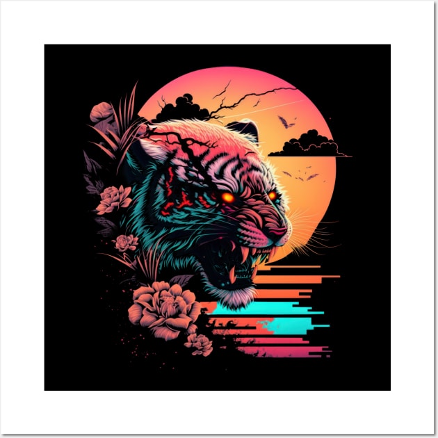 Tiger Head Retrowave Synthwave - 1980's Animal Print - Tiger Head ...