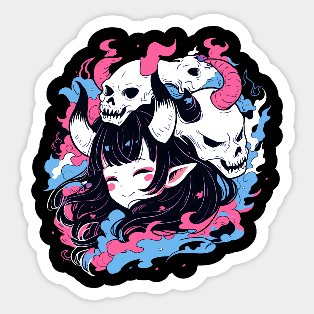 oni girl - anime style - Oni Mask - Sticker | TeePublic