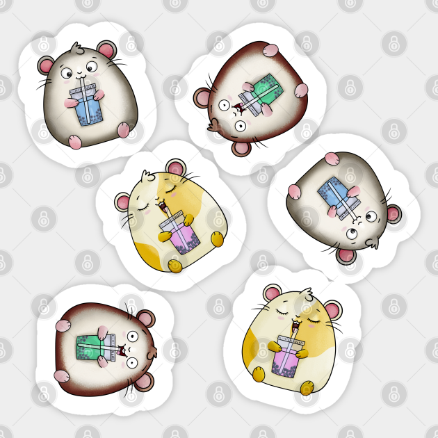 Group of Kawaii Hamsters Drinking Bubble Tea - Bubble Tea - Sticker ...