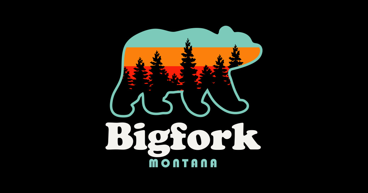 Bigfork Montana Bear Retro Sunset - Bigfork - Sticker | TeePublic