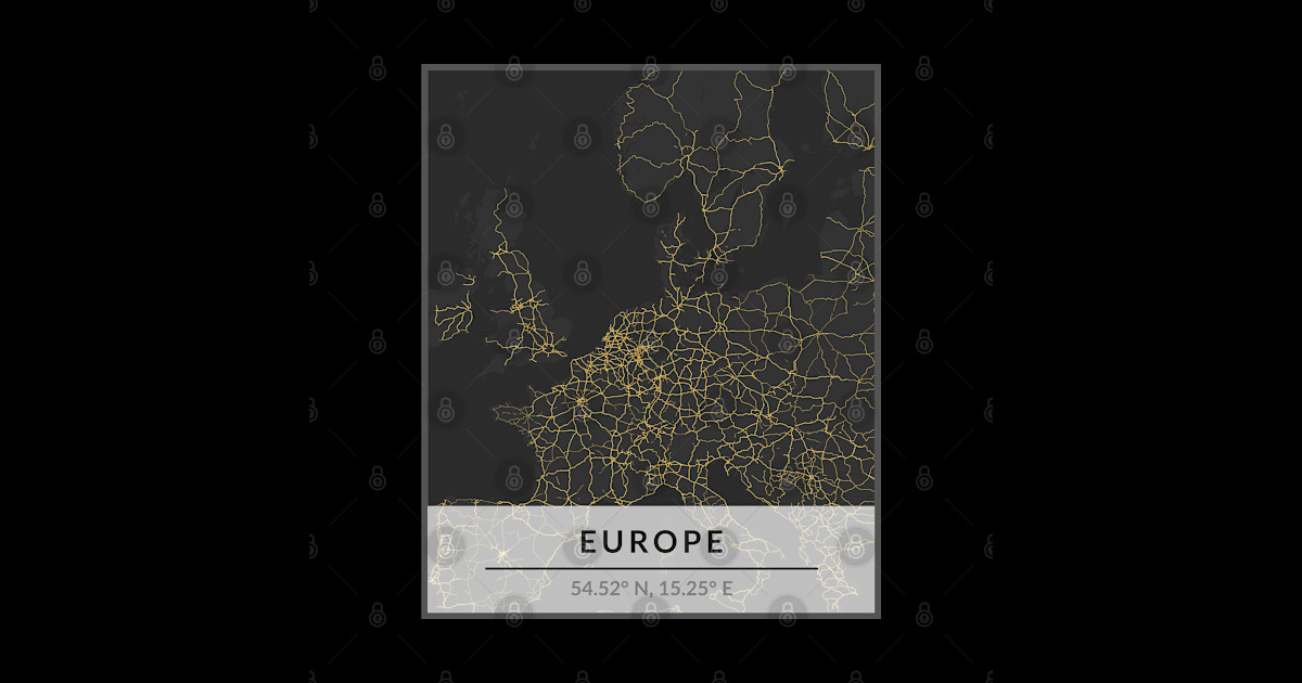 Europe Minimalist Map Art (black and gold) - Europe Map - Sticker ...