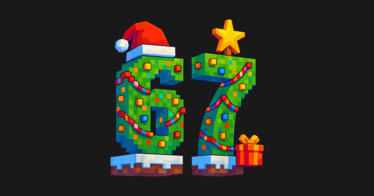 Pixel Art Blocky Number Sixty Seven Christmas Tree Gaming Graphic Art ...