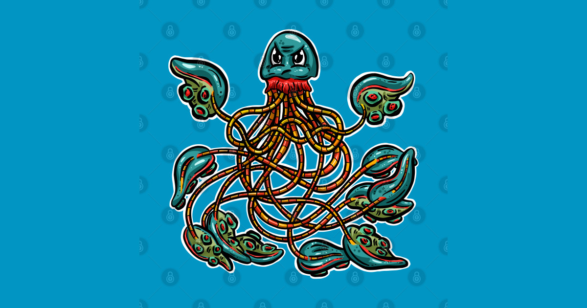 Cute Octopus Tentacle Logo Illustration Cartoon Character Grumpy ...