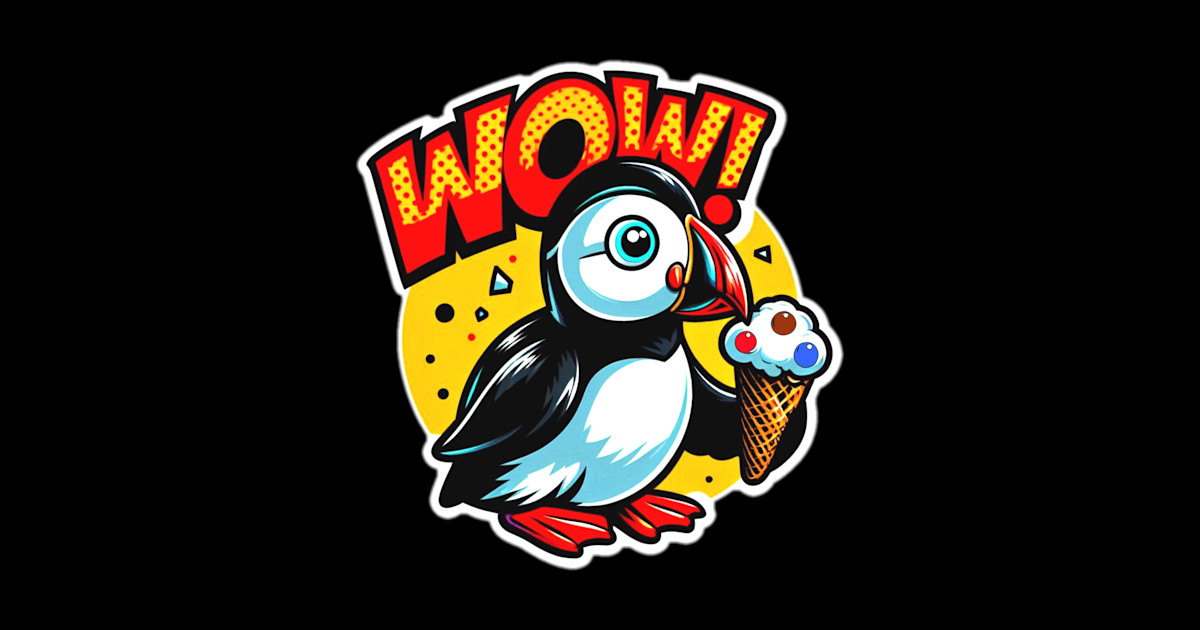 PUFFIN EATING ICE CREAM - Puffin Eating Ice Cream - Sticker | TeePublic