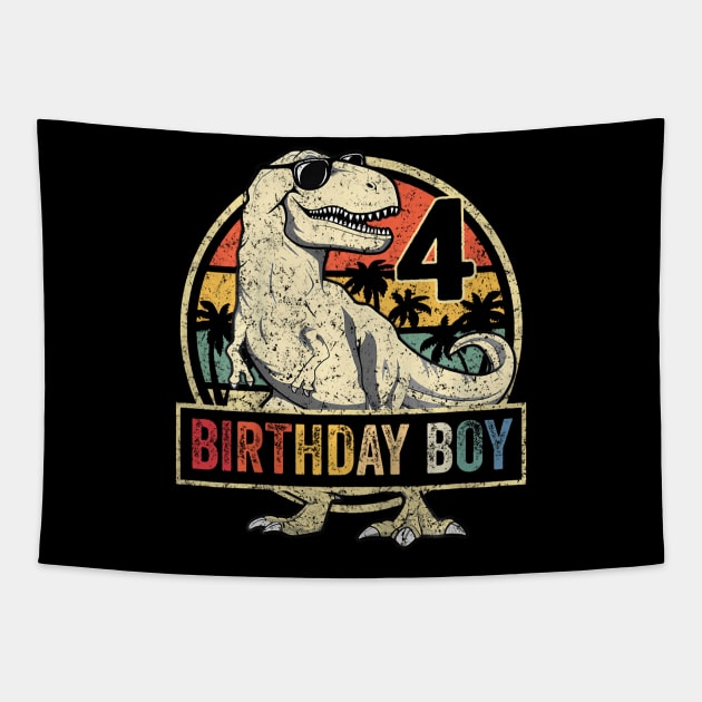 Kids 4 Year Old 4th Birthday Boy T Rex Dinosaur - Birthday Dino 2023 - Tapestry | TeePublic