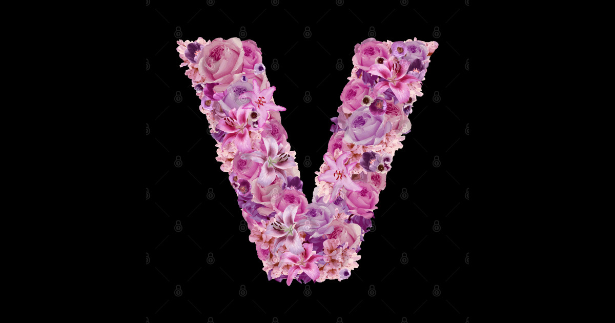 Pink Floral Letter V - Letter V - Sticker | TeePublic