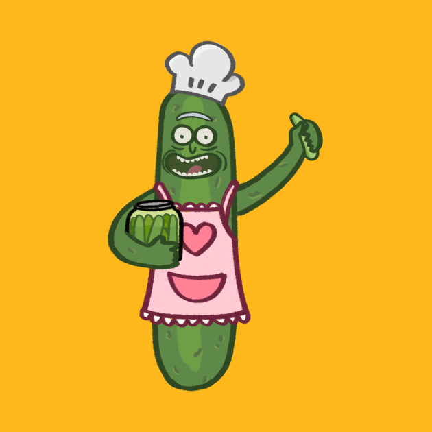 Chef pickle holding jar of pickles cartoon - Pickle Cartoon - Tapestry ...