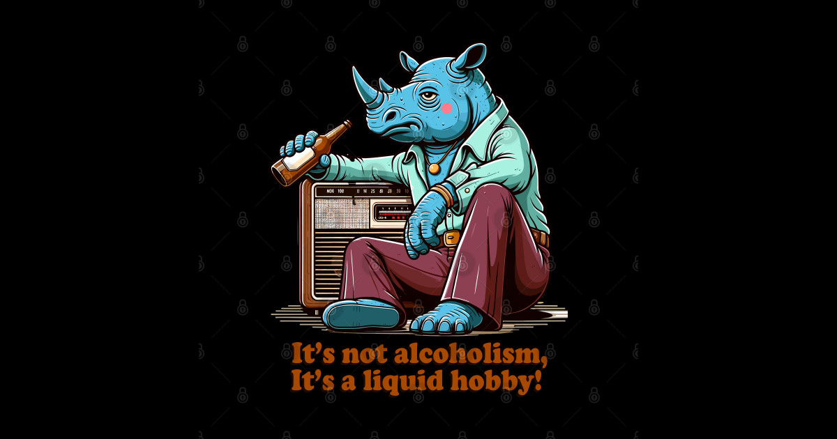 Retro Drunk Rhino Cartoon - 70s Party Animal with Vintage Radio and ...