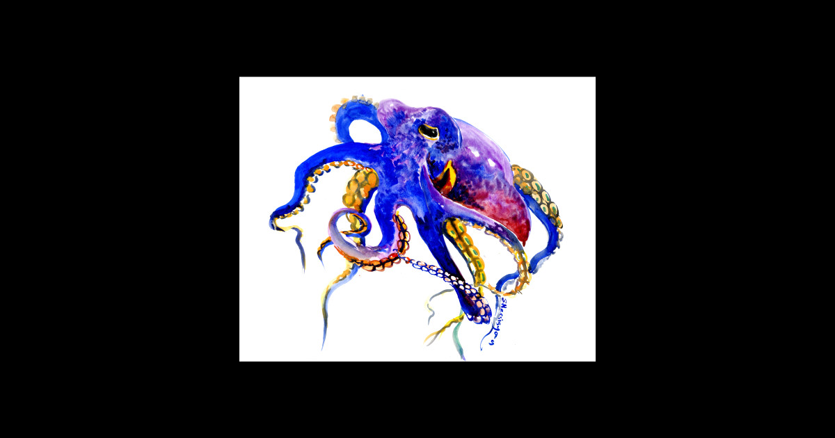 Ocotpus Blue, Gold aquatic Beach Octopus design - Octopus - Posters and ...