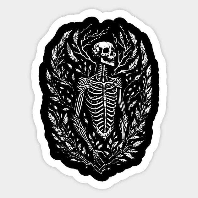 Skeleton the woodcut tattoo style - Skeleton Bones - Sticker | TeePublic