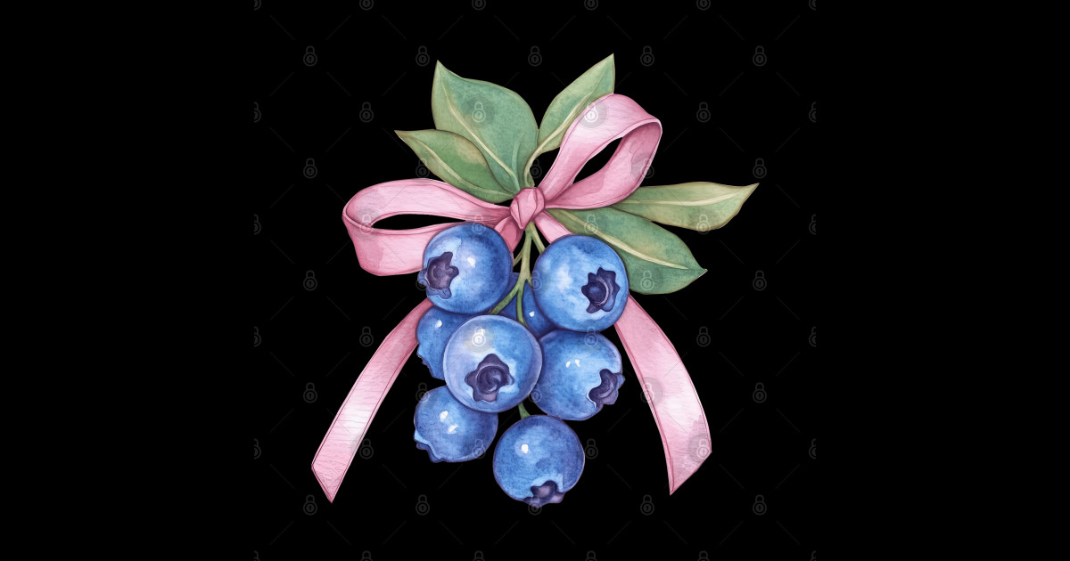 Watercolor Blueberries Pink Bow Fruit Lovers - Blueberry - Posters and ...