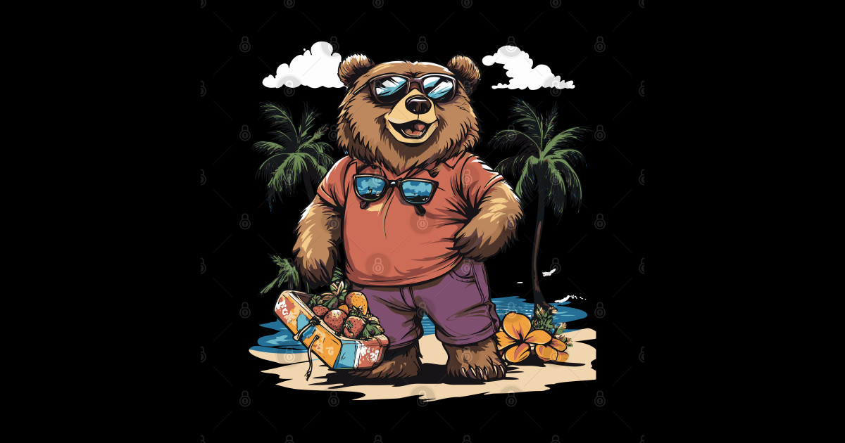 Bear Chillin' on Vacation - Bear - Sticker | TeePublic