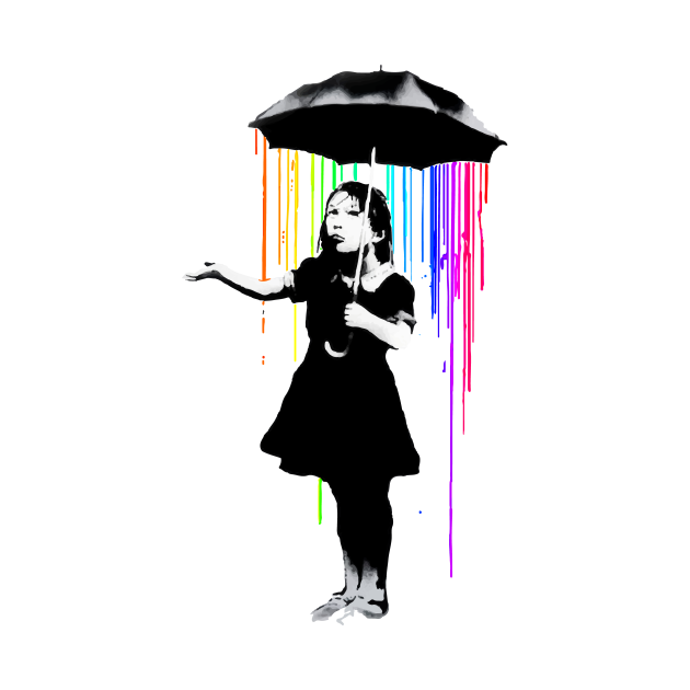Banksy Rainbow Rain Umbrella Girl Banksy T Shirt Teepublic