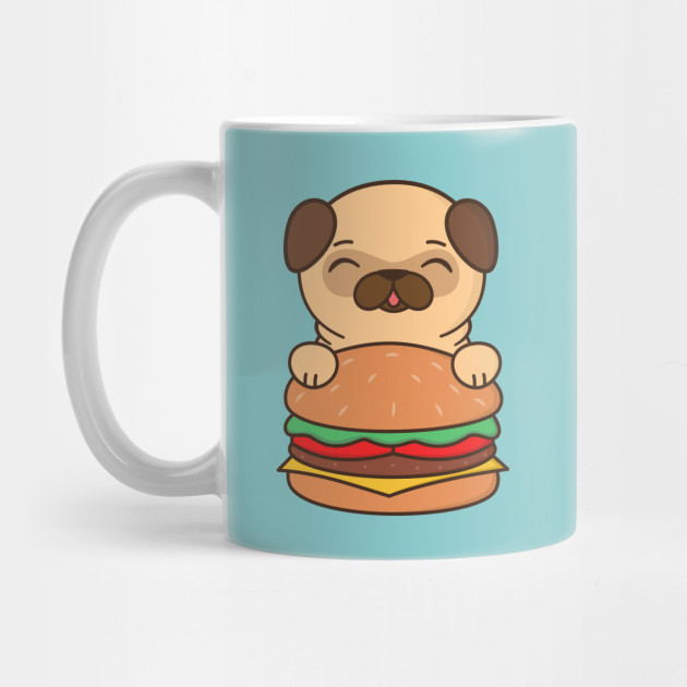 Cute and Kawaii Adorable Pug With Burger - Pug - Mug | TeePublic