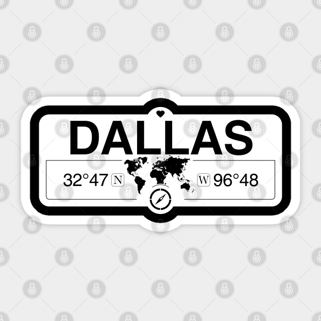 Dallas Texas Map GPS Coordinates Artwork with Compass - Dallas Texas ...