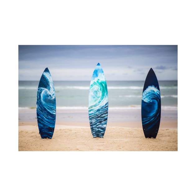 Surf boards with painted ocean waves on the beach - Surf Board - T ...