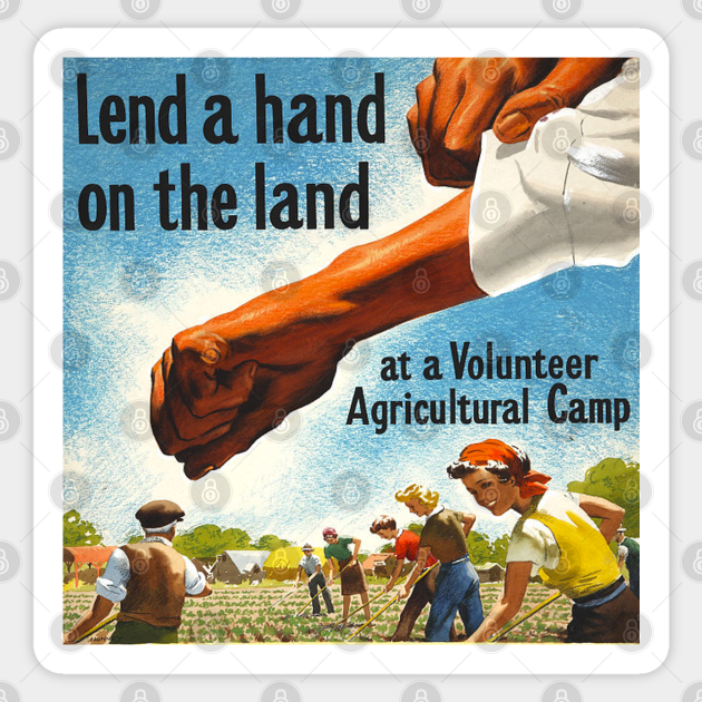 Vintage Lend a Hand on the Land Poster - Wwii Propaganda - Sticker ...