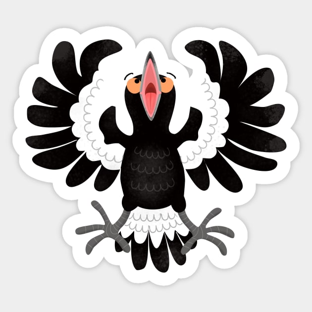 Funny Australian magpie cartoon illustration - Magpie - Sticker | TeePublic