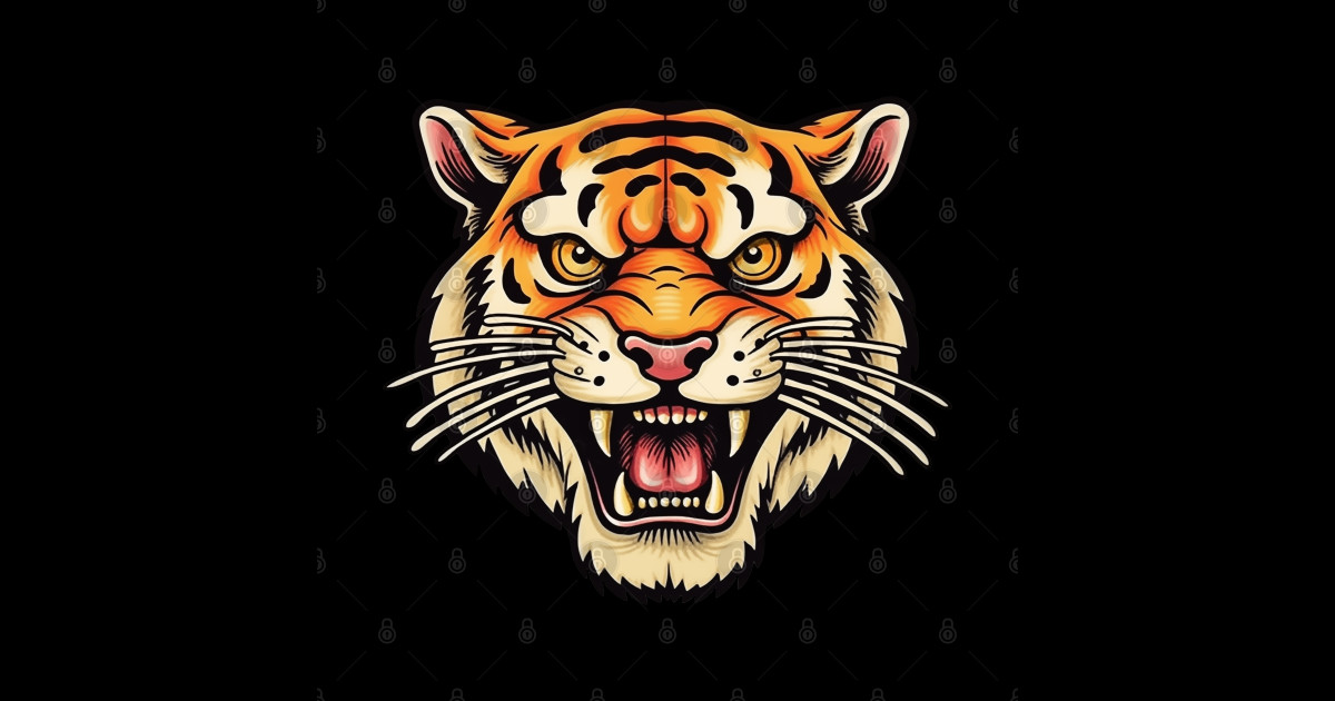 Old School Roaring Tiger Mascot Flash Tattoo - Tiger Face - Pin | TeePublic