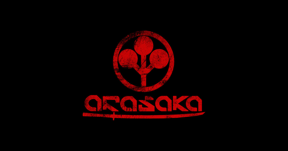 Arasaka Logo distressed red with sword - Arasaka - Pin | TeePublic