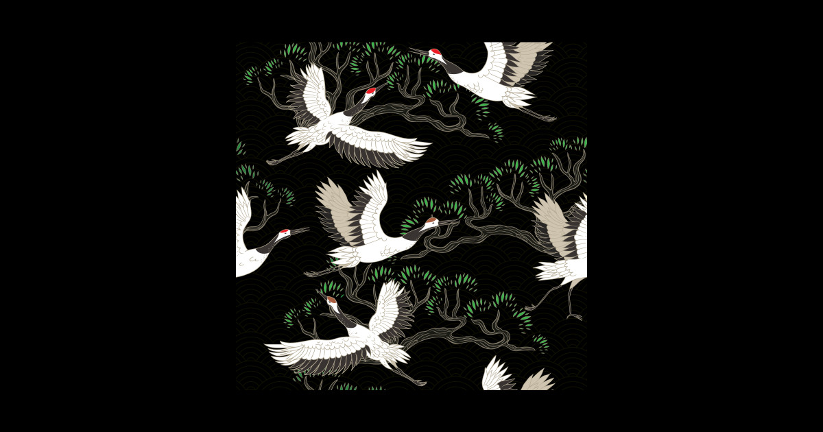 Japanese Cranes - Japanese Pattern - Sticker | TeePublic