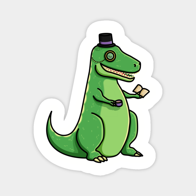 Fancy Tea-Rex, Trex, Dinosaur in a Top Hat Reading a Book with a Cup of ...