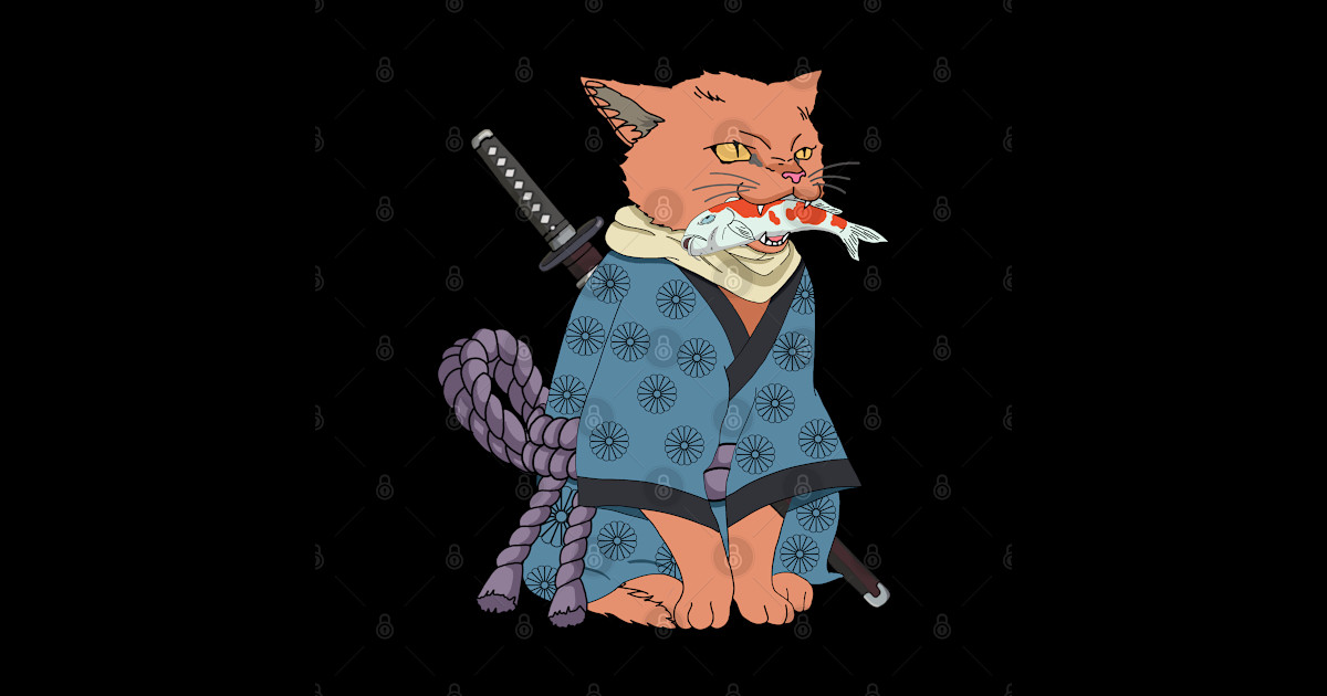 Samurai Ginger Cat, Koi Fish Happy Meal - Ginger Cat - Sticker | TeePublic