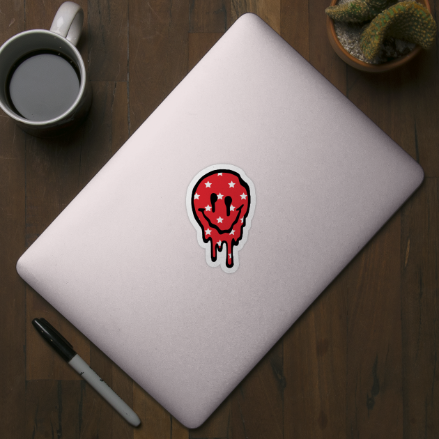 Red Stars Drippy Smiley Face - Shaka - Sticker | TeePublic