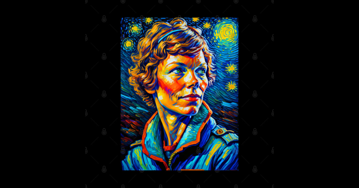 Amelia earhart in starry night - Amelia Earhart - Sticker | TeePublic